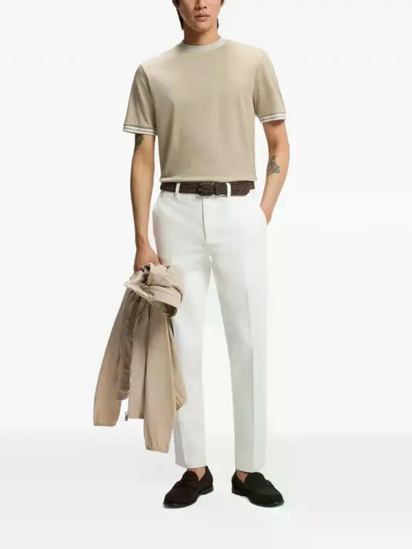 BOSS Contrast-tipping Slim-fit T-shirt In Mercerised Cotton