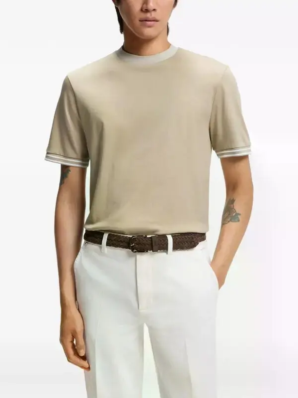 BOSS Contrast-tipping Slim-fit T-shirt In Mercerised Cotton