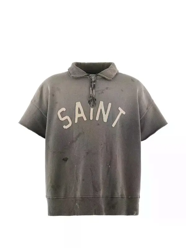 SAINT MXXXXXX Distressed Half-zip Polo Shirt - Grey