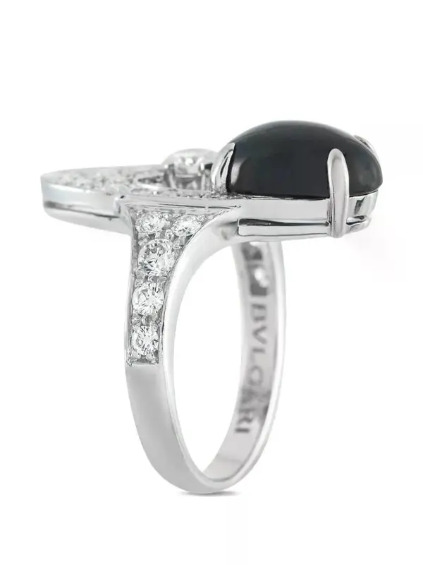 BVLGARI Elysia Onyx And Diamond Ring In 18k White Gold - Silver
