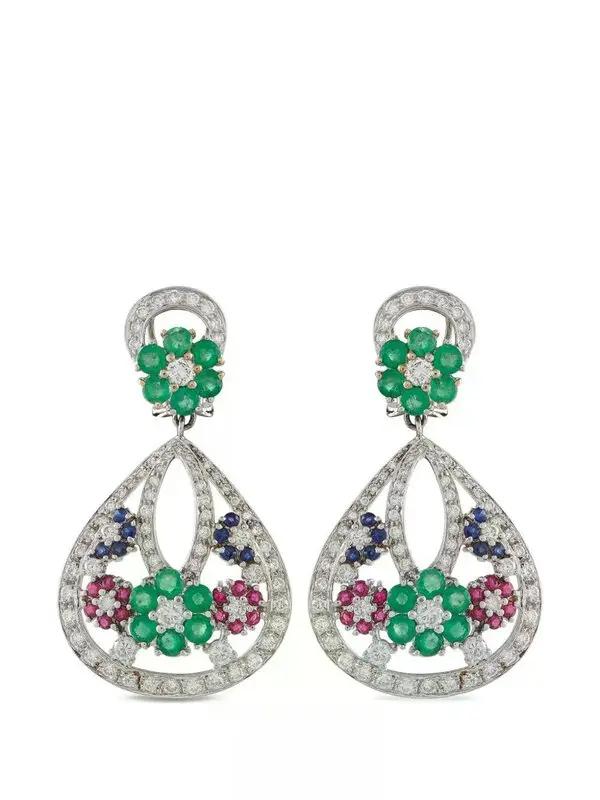 LB EXCLUSIVE Floral Diamond And Multi-stone Earrings - Silver