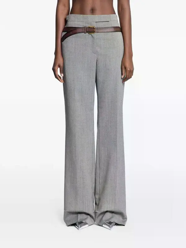 Prada Belted Straight-leg Trousers - Grey