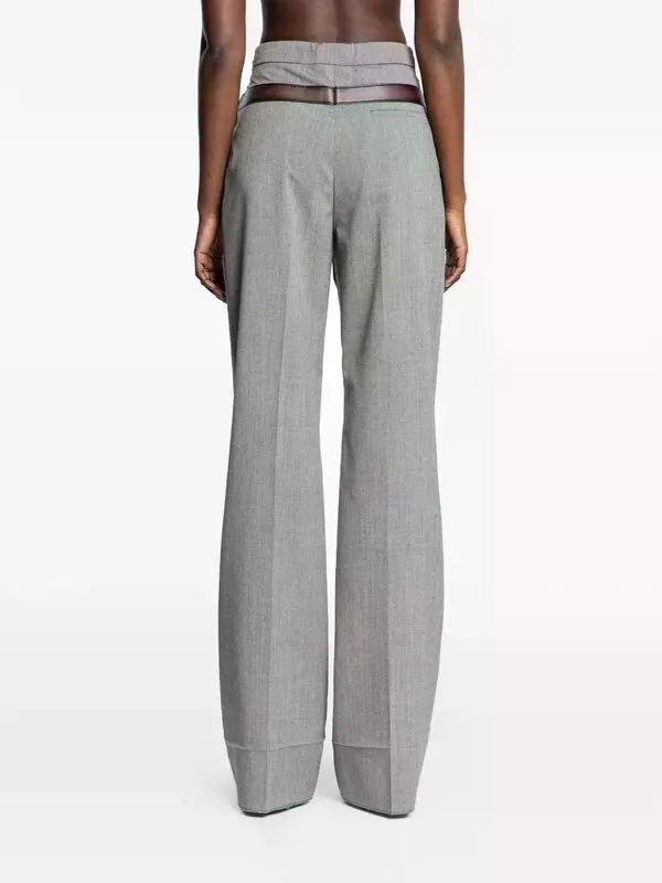 Prada Belted Straight-leg Trousers - Grey