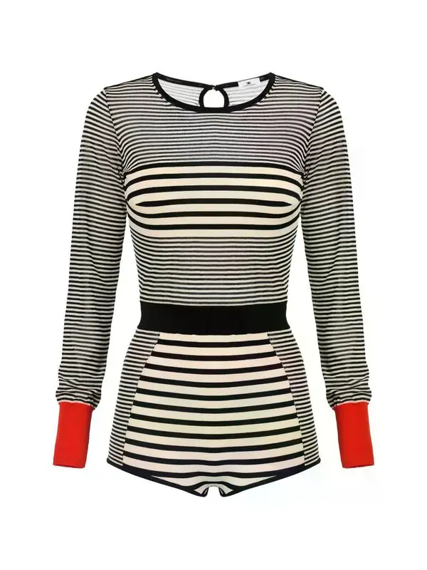 Elisabetta Franchi Striped Knit Long Sleeve All-in-one - Neutrals