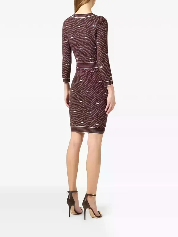 Elisabetta Franchi Diamond Jacquard Knit Mini Dress With Gold-tone Logo Buttons