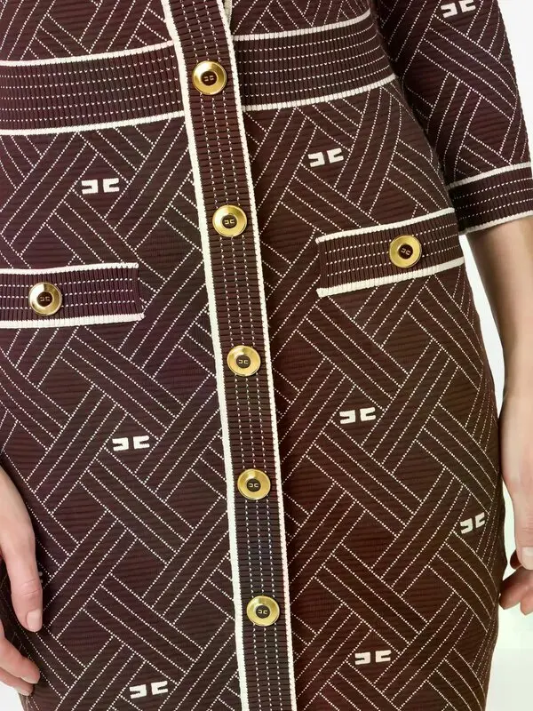 Elisabetta Franchi Diamond Jacquard Knit Mini Dress With Gold-tone Logo Buttons