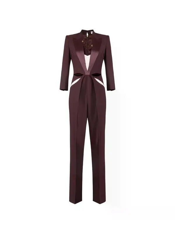 Elisabetta Franchi Satin Lapel Cut-out Jumpsuit - Brown