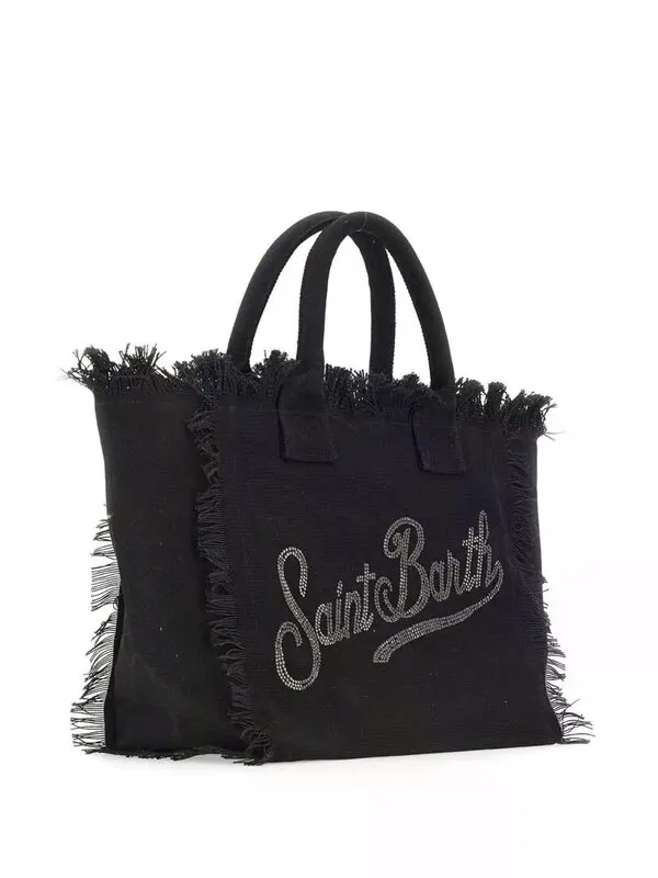 MC2 SAINT BARTH Rhinestone-logo Fringed Tote - Black