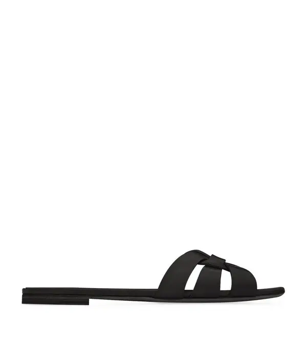 Saint Laurent Leather Tribute Slides - Black