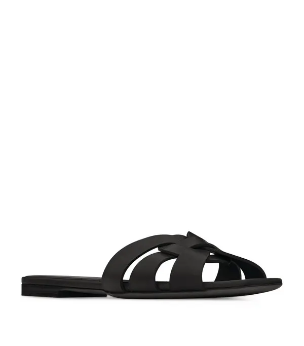 Saint Laurent Leather Tribute Slides - Black