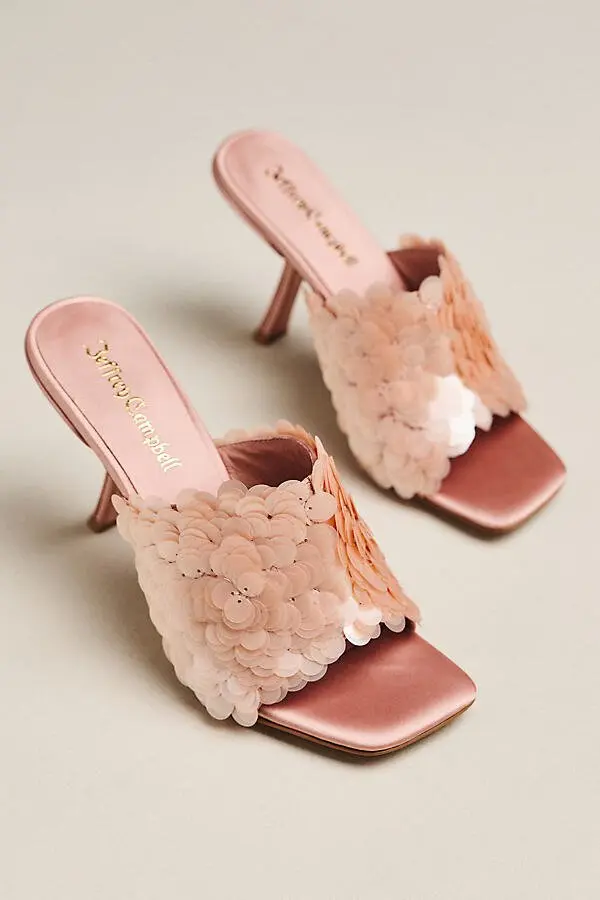 Jeffrey Campbell Bailar Open Toe Heels - Blush Satin Combo