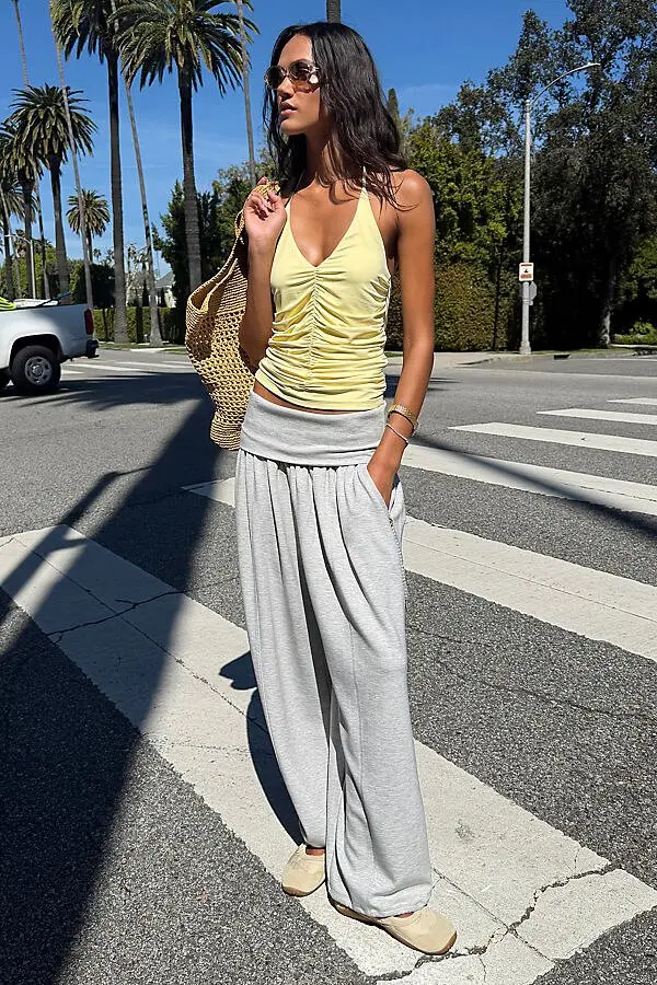 Daily Practice Foldover Balloon Pants In Willow Fabric - Heather Grey