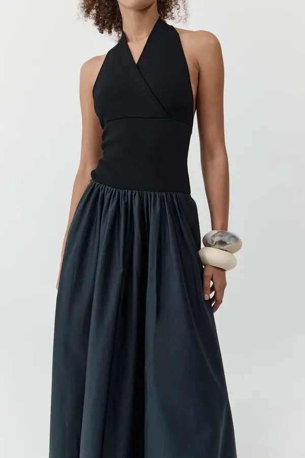 ST. AGNI Knit Halter Backless Maxi Dress - Black