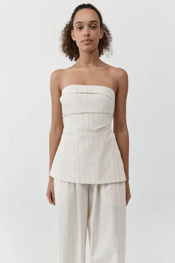 ST. AGNI Strapless Tie Back Top - Ecru Stripe