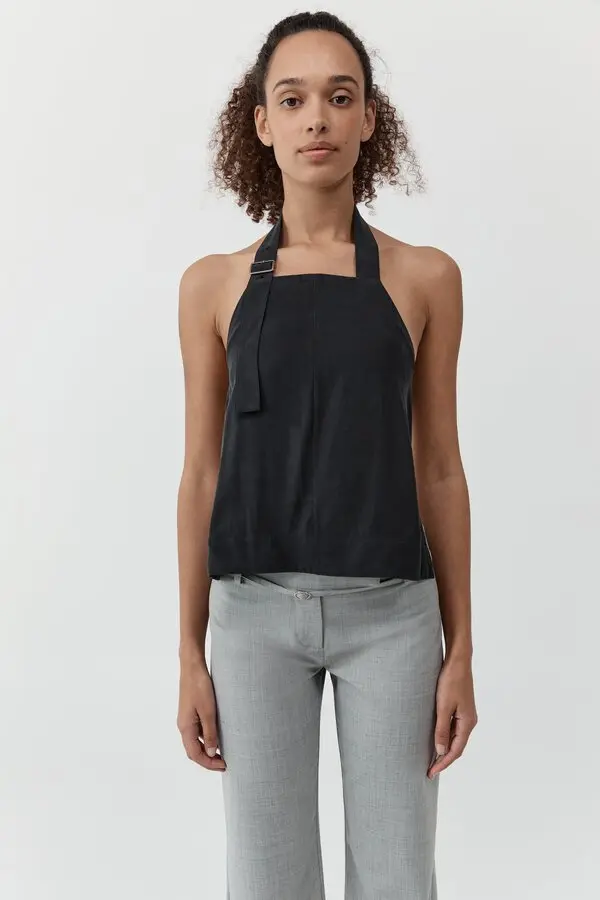 ST. AGNI Apron Top With Square Neckline And Buckle Detail - Black