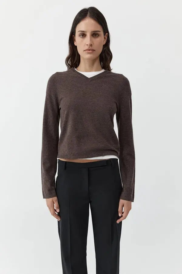 ST. AGNI Fine Merino V Neck Sweater - Mulch