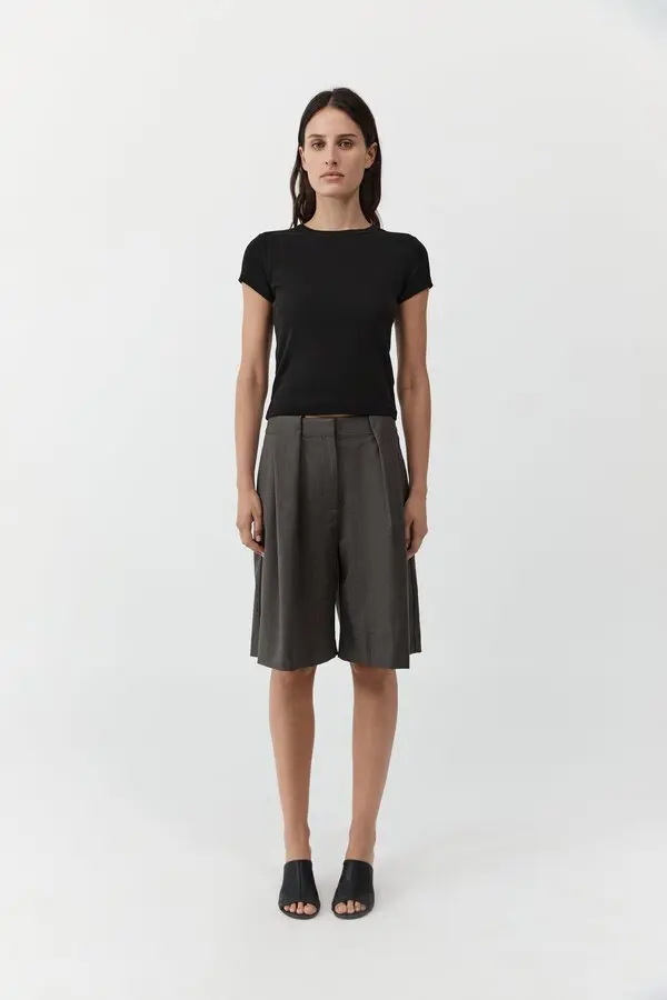 ST. AGNI Wool Pleat Loop Shorts - Mulch