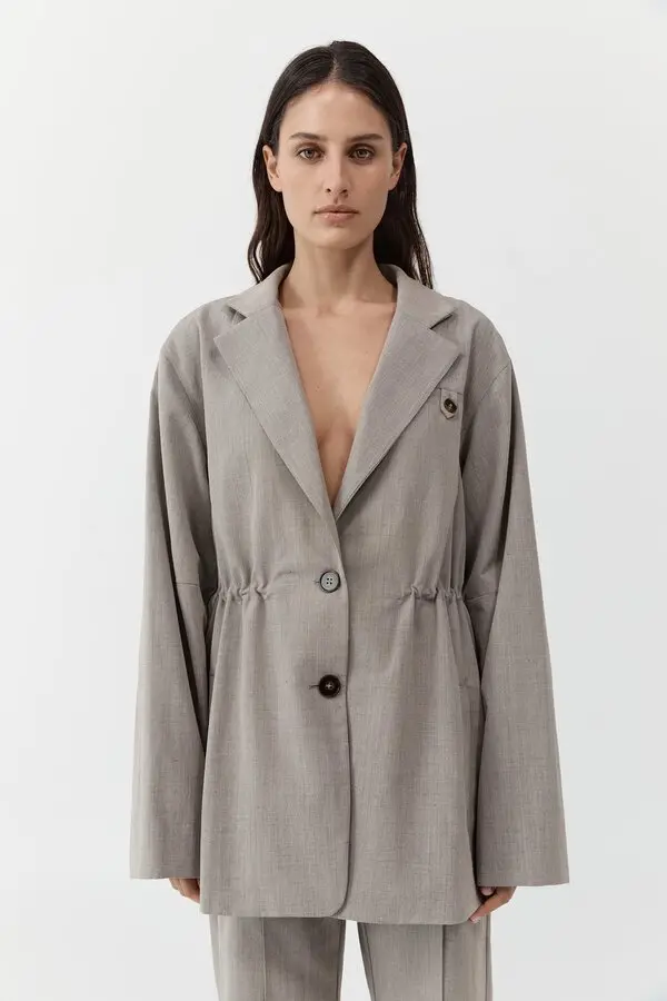 ST. AGNI Drawstring Waist Blazer - Pebble Melange