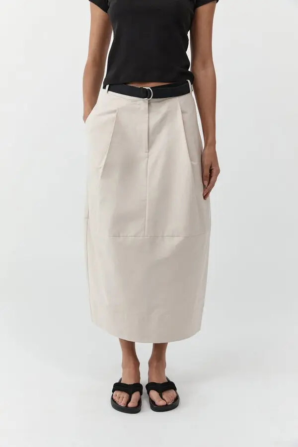 ST. AGNI Canvas Pleat Cocoon Skirt - Shell