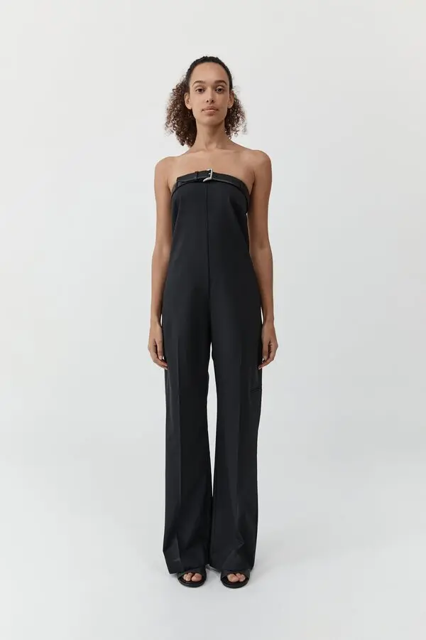 ST. AGNI Wool Pinstripe Deconstructed Jumpsuit - Fine Pinstripe