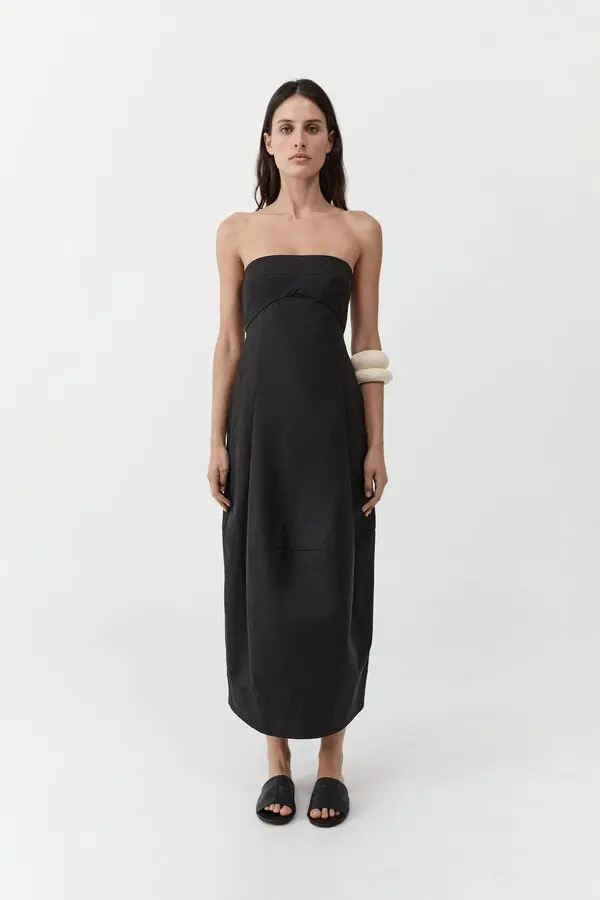 ST. AGNI Canvas Pleat Cocoon Dress - Black