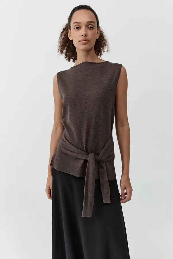ST. AGNI Fine Merino Tie Waist Top - Mulch