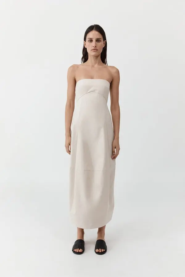 ST. AGNI Canvas Pleat Cocoon Dress - Shell