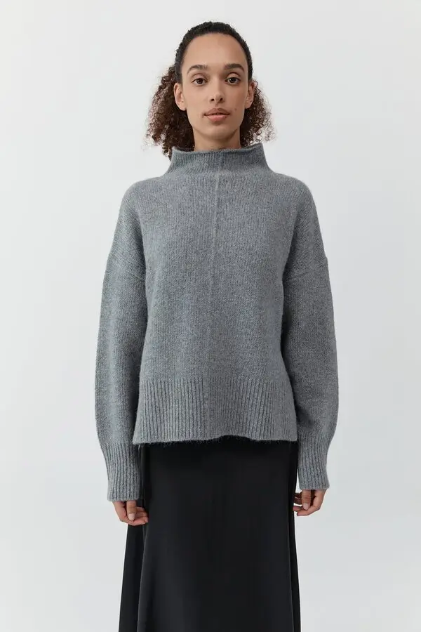 ST. AGNI Wool Blend Mock Neck Sweater - Concrete