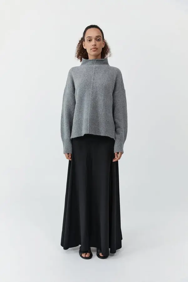 ST. AGNI Wool Blend Mock Neck Sweater - Concrete