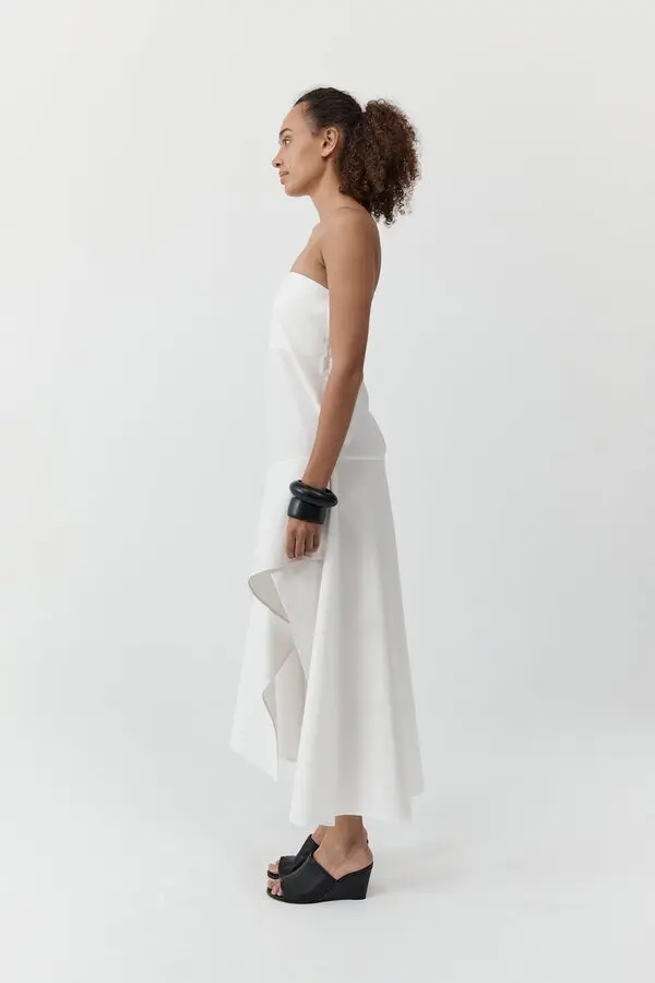 ST. AGNI Oxford Strapless Asymmetrical Dress