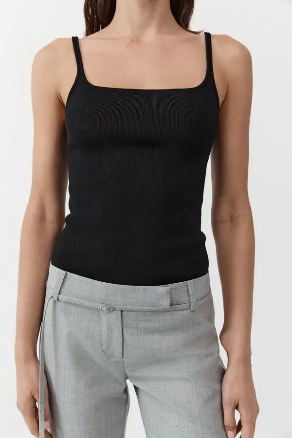 ST. AGNI Slim Square Neck Knit Top - Black