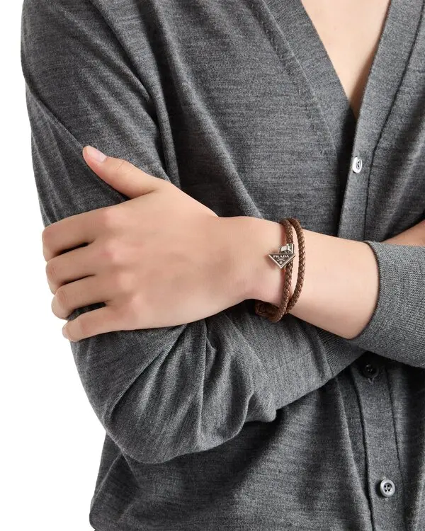 Prada Braided Nappa Leather Bracelet - Brown