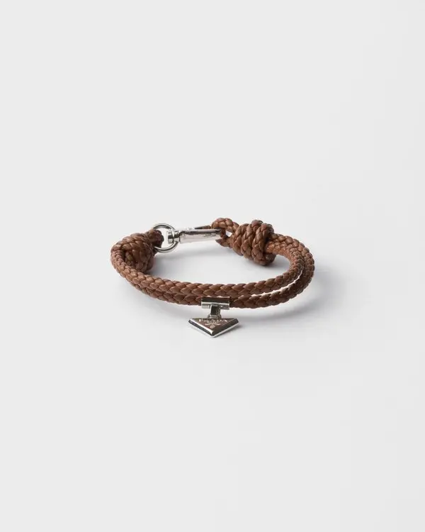 Prada Braided Nappa Leather Bracelet - Cognac
