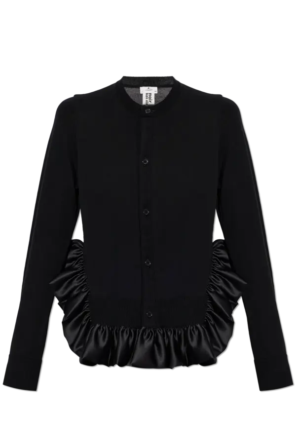 Comme Des Garçons Wool Cardigan With Ruffle - Black