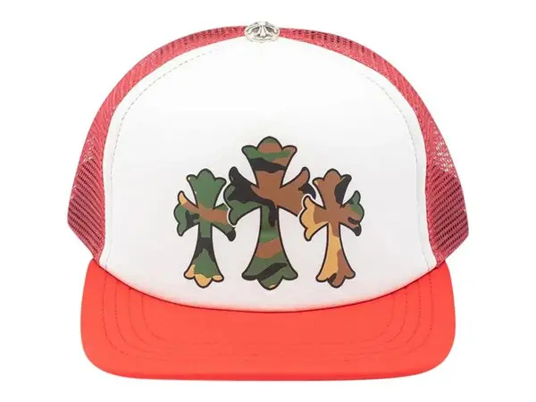 Chrome Hearts Triple Cross Cemetary Trucker Hat - Red/white