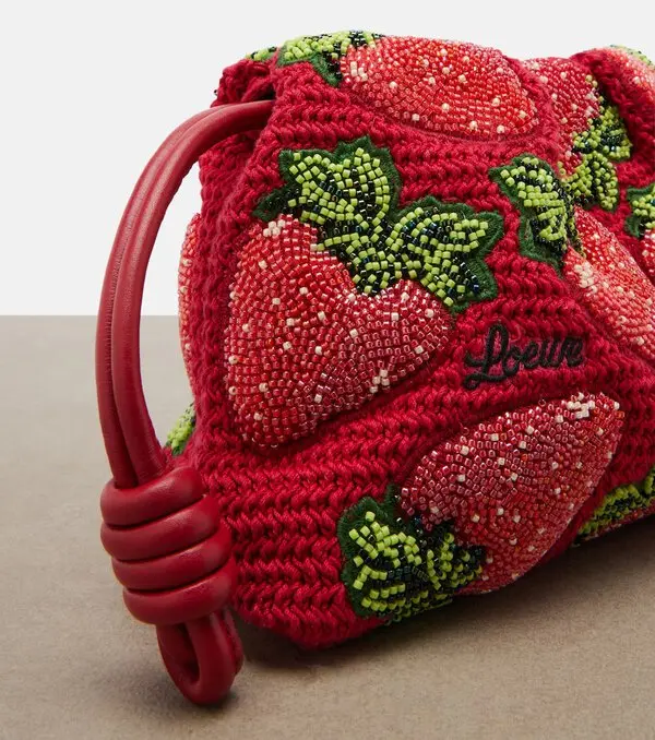 Loewe Paula's Ibiza Flamenco Mini Beaded Clutch - Red