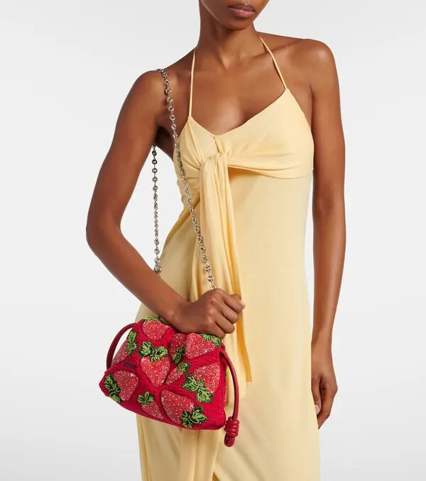 Loewe Paula's Ibiza Flamenco Mini Beaded Clutch - Red