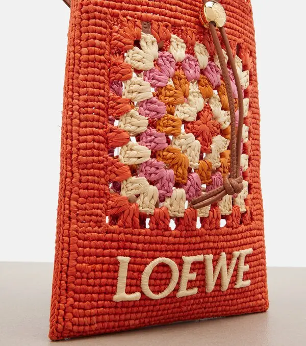 Loewe Paula's Ibiza Crochet Raffia Pouch With Leather Strap