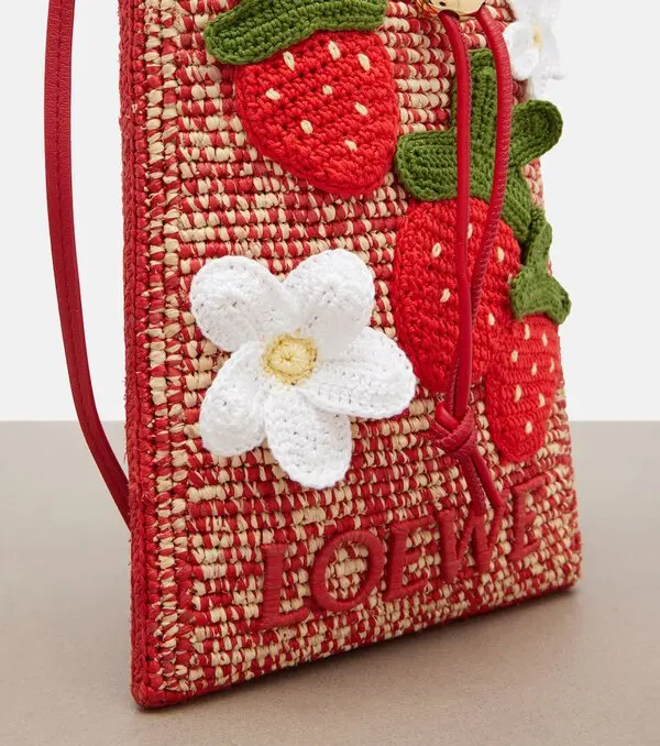 Loewe Paula's Ibiza Raffia Pouch With Leather Strap