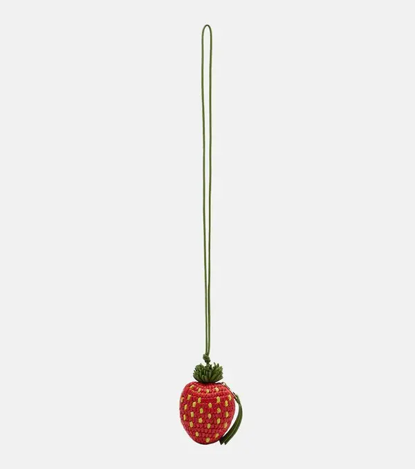 Loewe Strawberry Crochet Raffia Coin Purse With Strap - Red