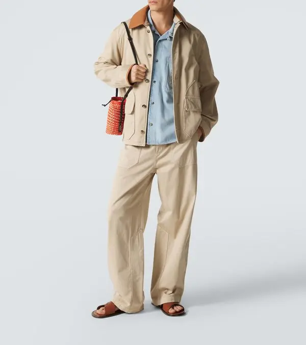 Loewe Cotton Canvas Straight Leg Trousers - Beige
