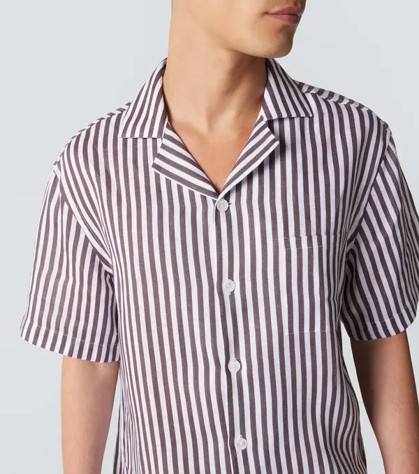 Fedeli Striped Linen Bowling Shirt