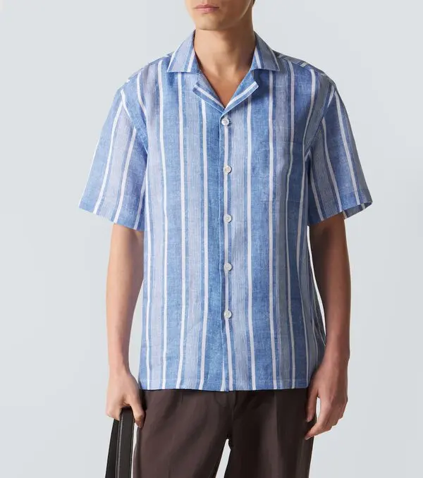 Fedeli Striped Linen Bowling Shirt