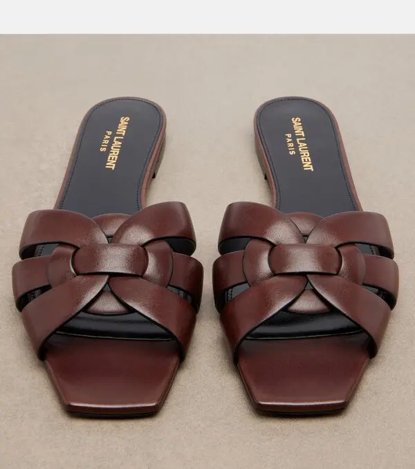 Saint Laurent Tribute Leather Sandals - Brown