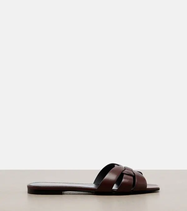 Saint Laurent Tribute Leather Sandals - Brown