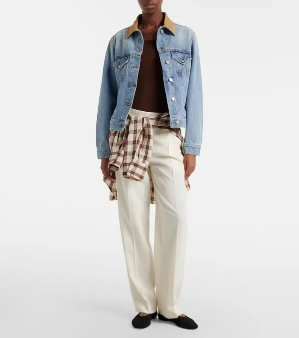RÓHE Suede-trimmed Denim Jacket - Blue