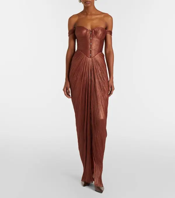 MARIA LUCIA HOHAN Susie Silk Bustier Gown - Brown
