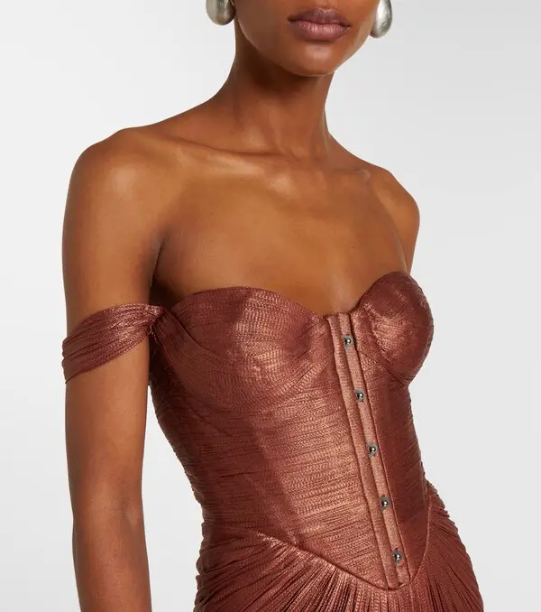MARIA LUCIA HOHAN Susie Silk Bustier Gown - Brown
