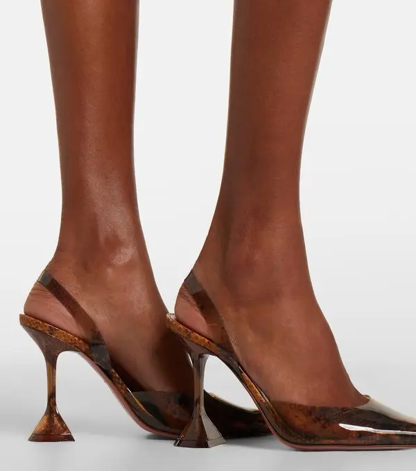 Amina Muaddi Holli Snake-print Slingback Pumps - Beige