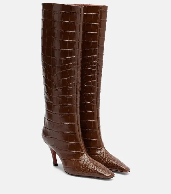 Amina Muaddi Mona Croc-effect Leather Knee-high Boots